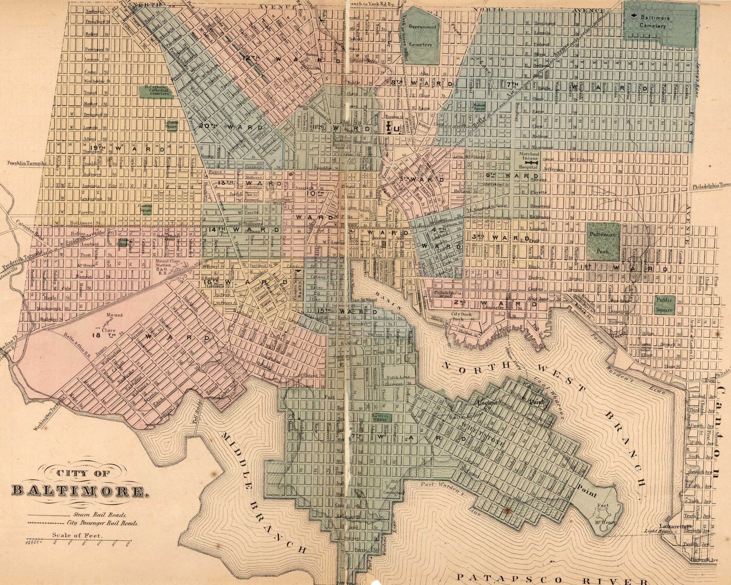 Baltimore City. Simon J. Martenet, Martenet's Atlas of Maryland, 1865 ...