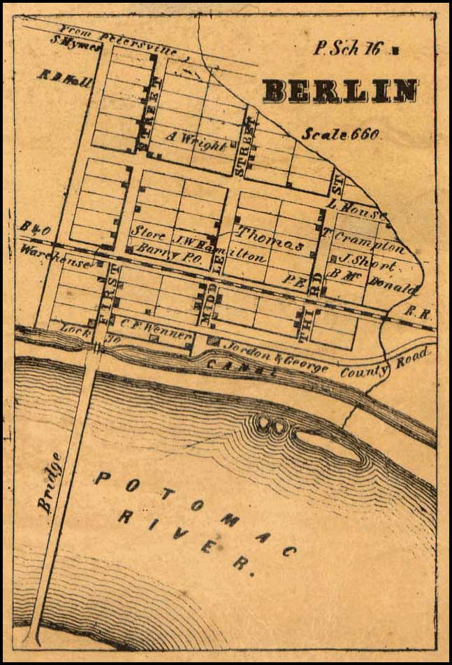 Detail of Berlin from Isaac Bond, Map of Frederick County, 1858 ...